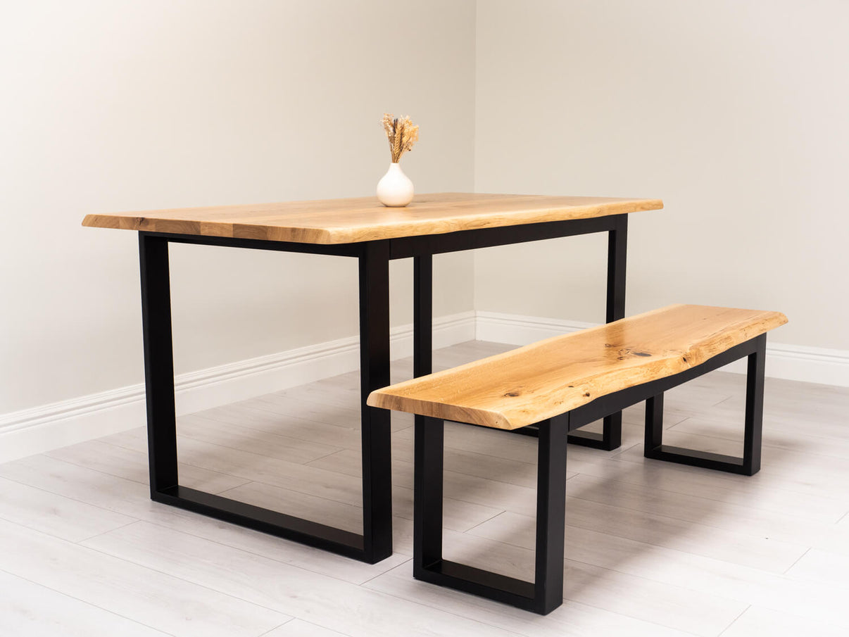 Live Edge Dining Table - Metal Frame Base - 1.5m / No - Traditional Beams