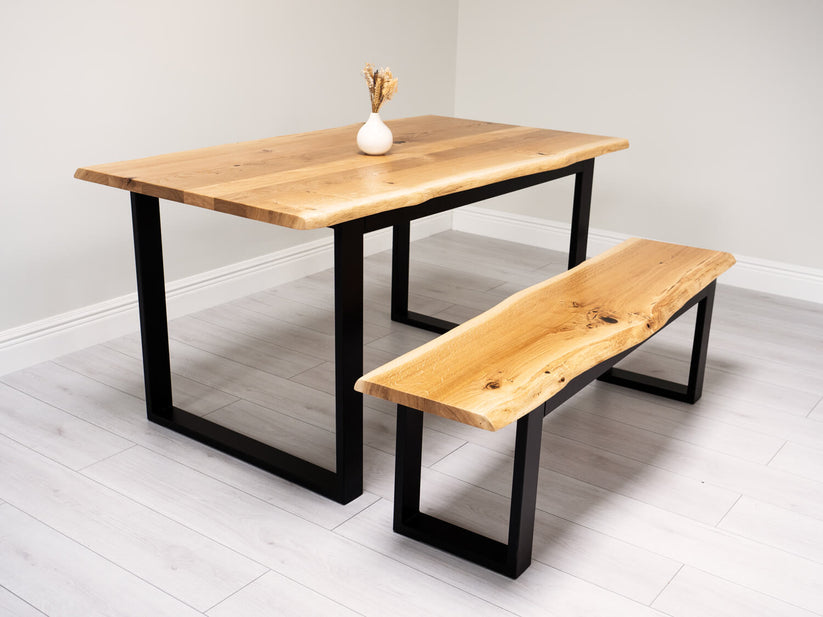 Live Edge Dining Table - Metal Frame Base - 1.5m / No - Traditional Beams