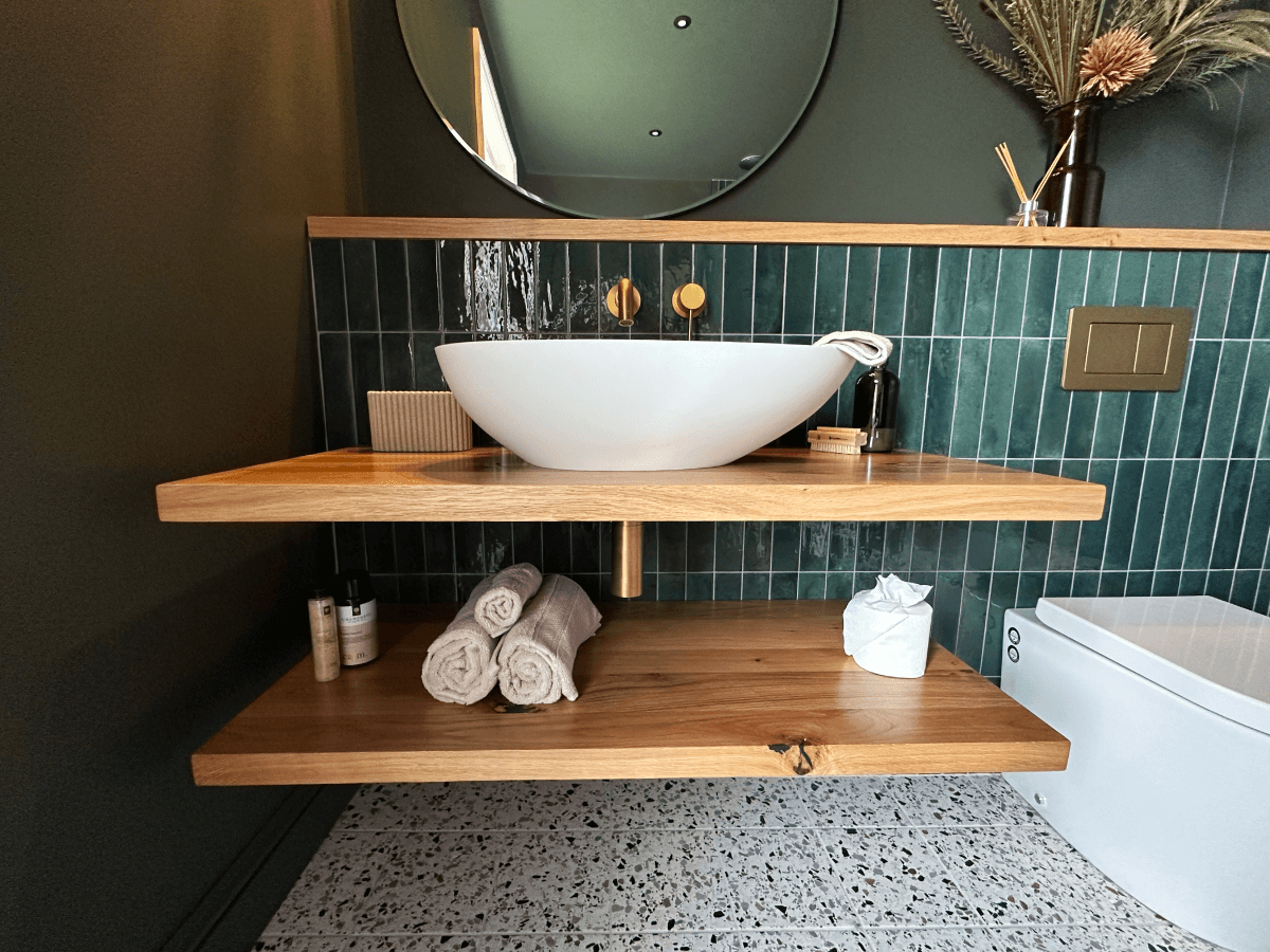 Bathroom Oak Basin Shelf - Sink Shelf 45cm Deep - Square Edge ...