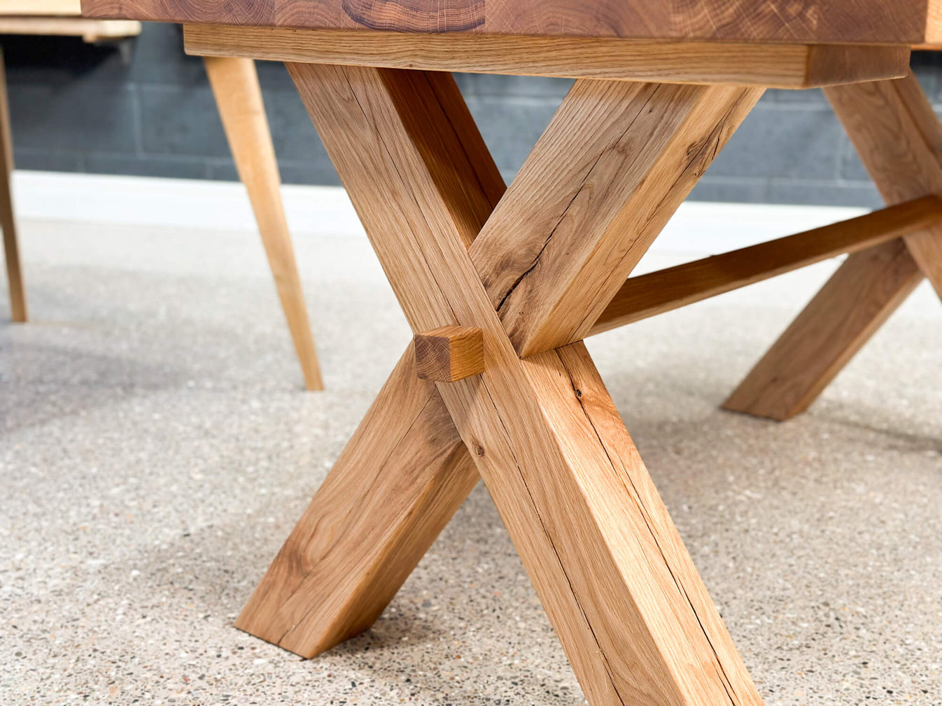 Solid Oak Cross Leg Dining Table - Traditional Beams
