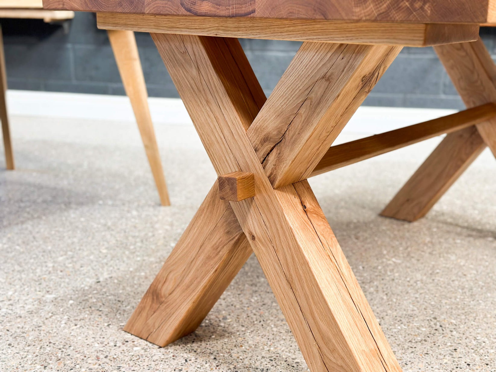 Solid Oak Cross Leg Dining Table - 200cm / No / Live Edge - Traditional ...