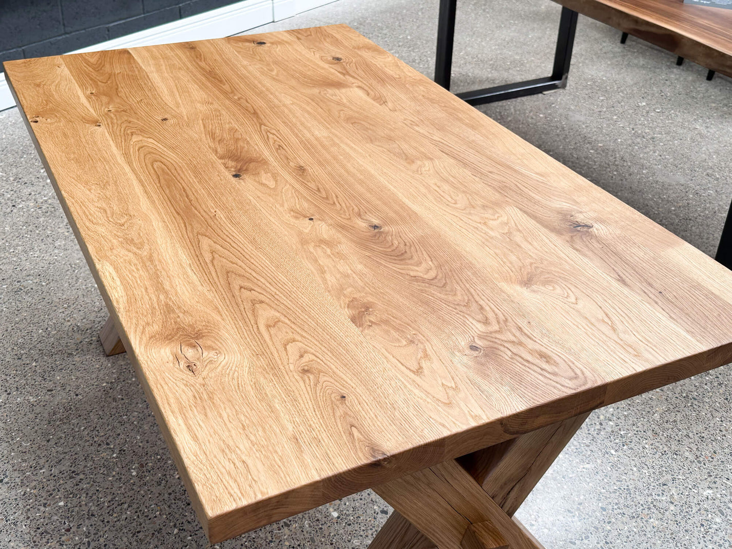 Solid Oak Cross Leg Dining Table - Traditional Beams