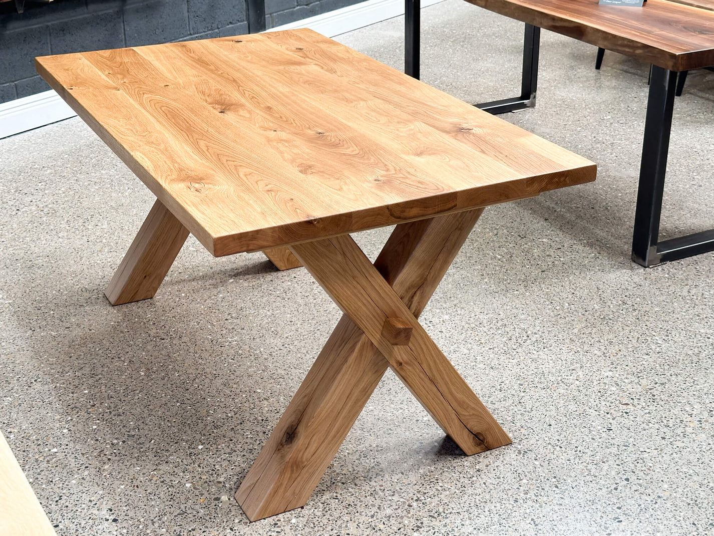 Solid Oak Cross Leg Dining Table - Traditional Beams