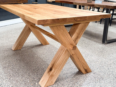 Solid Oak Cross Leg Dining Table - 200cm / No / Live Edge - Traditional ...