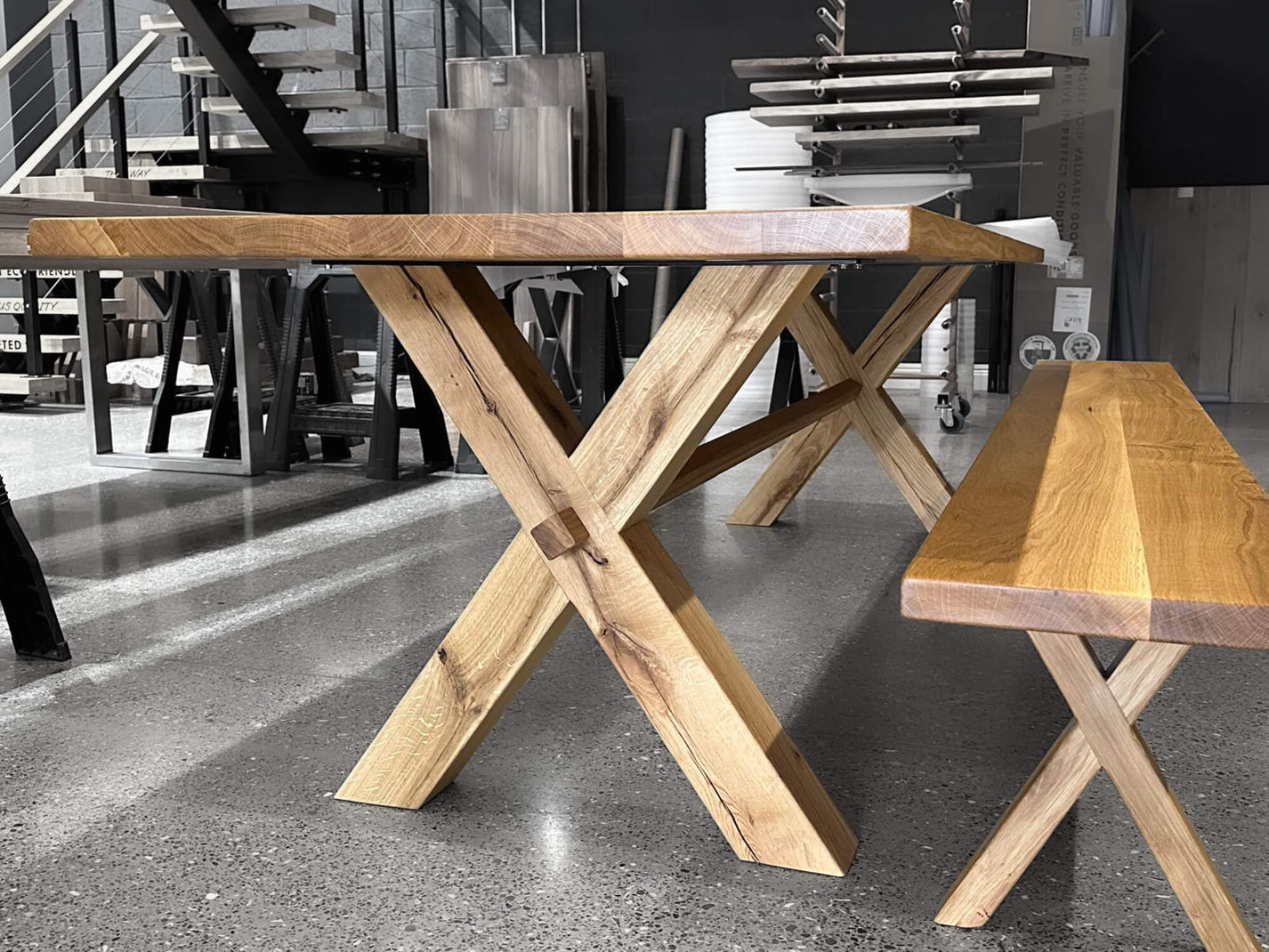 Solid Oak Cross Leg Dining Table - Traditional Beams