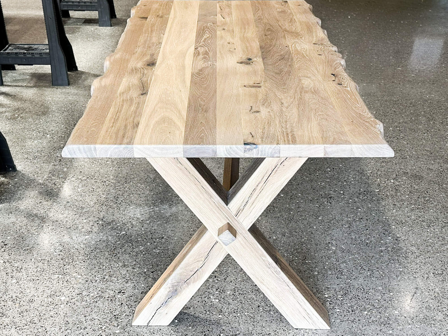 Solid Oak Cross Leg Dining Table - Traditional Beams