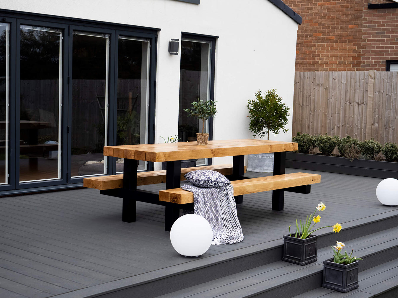 Cantilever Oak Beam and Steel Outdoor Table - Garden Furniture