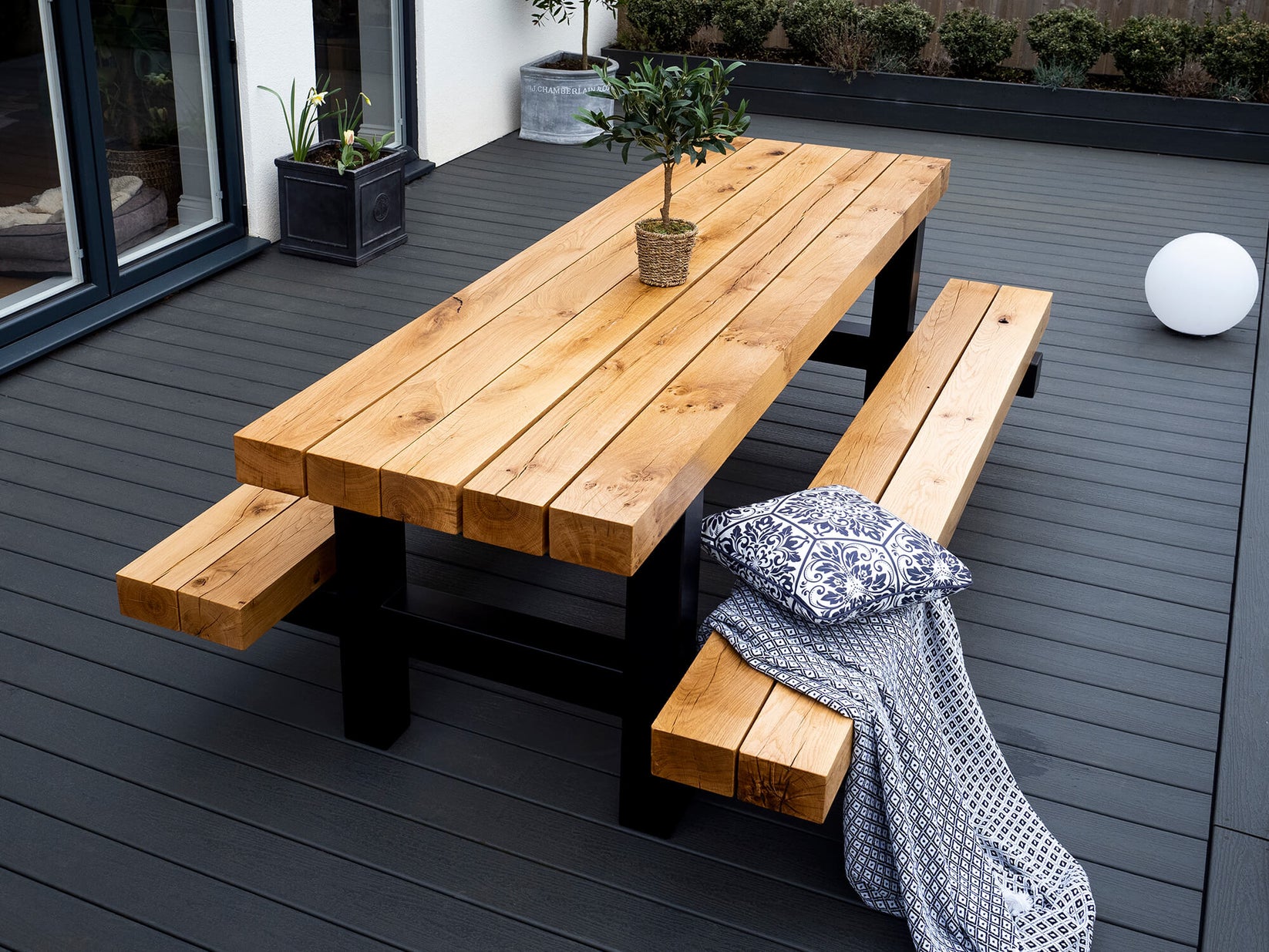 Cantilever Oak Beam and Steel Outdoor Table - Garden Furniture