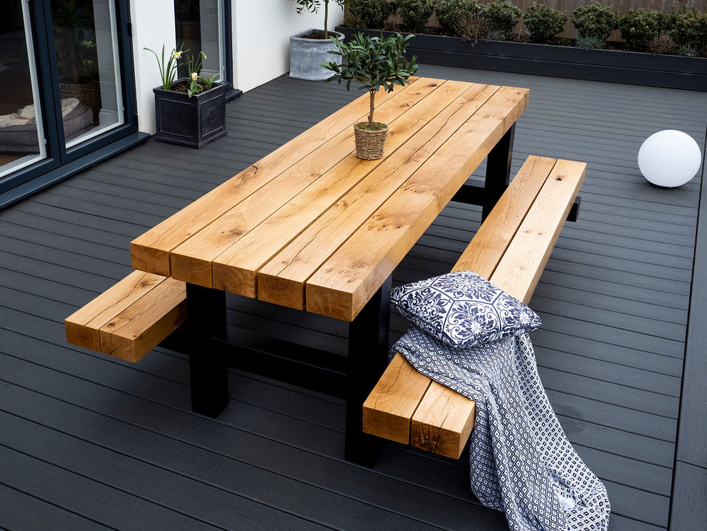 Cantilever Oak Beam and Steel Outdoor Table - Garden Furniture