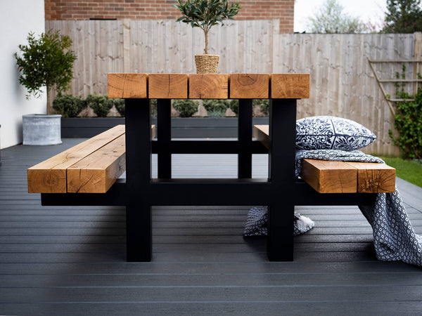 Cantilever Oak Beam and Steel Outdoor Table - Garden Furniture