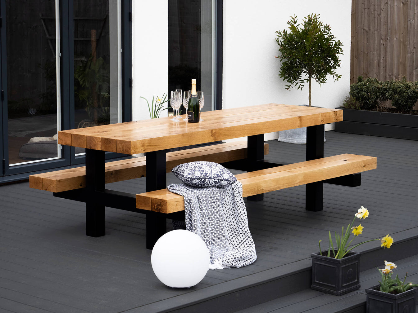 Cantilever Oak Beam and Steel Outdoor Table - Garden Furniture