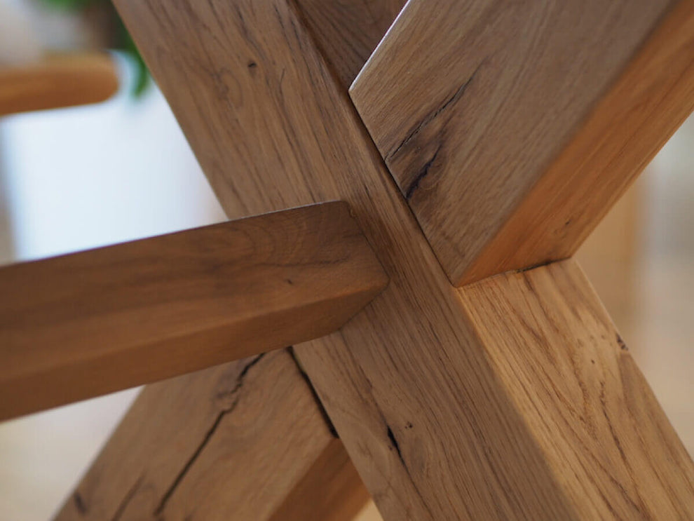 Solid Oak Cross Leg Dining Table - 152cm (5ft approx.) / Yes / Square ...