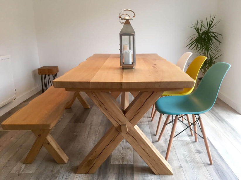 Solid Oak Cross Leg Dining Table - 152cm (5ft approx.) / Yes / Square ...