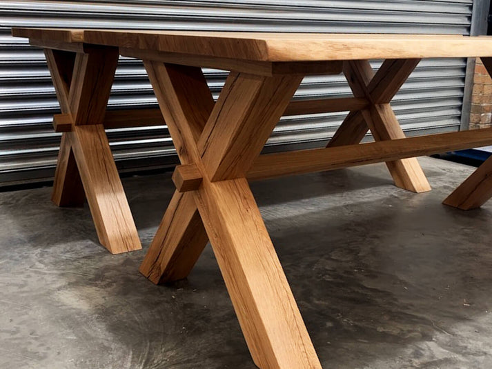 Solid Oak Cross Leg Dining Table - 152cm (5ft approx.) / Yes / Square ...